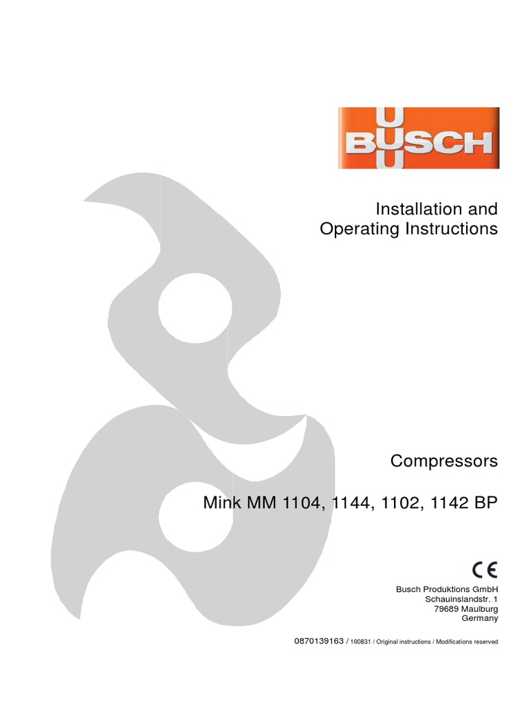 Busch Mink MM 1104-1142 BP Manual en | PDF | Valve | Electric Motor
