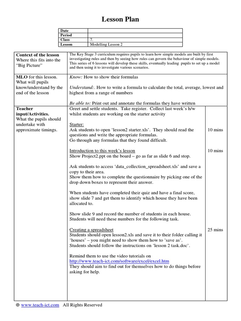 Lesson Plan 2 | PDF | Microsoft Excel | Lesson Plan