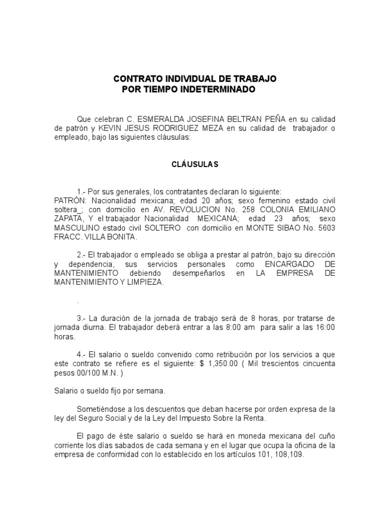 Contrato Individual de Trabajo | PDF | Salario | Labor