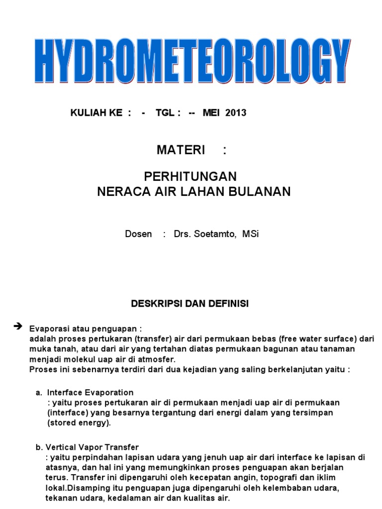 Neraca Air Lahan | PDF
