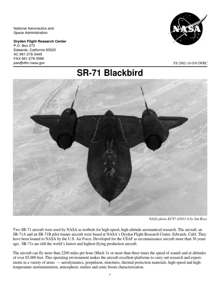 NASA Facts SR-71 Blackbird 2002 | Armstrong Flight Research Center ...