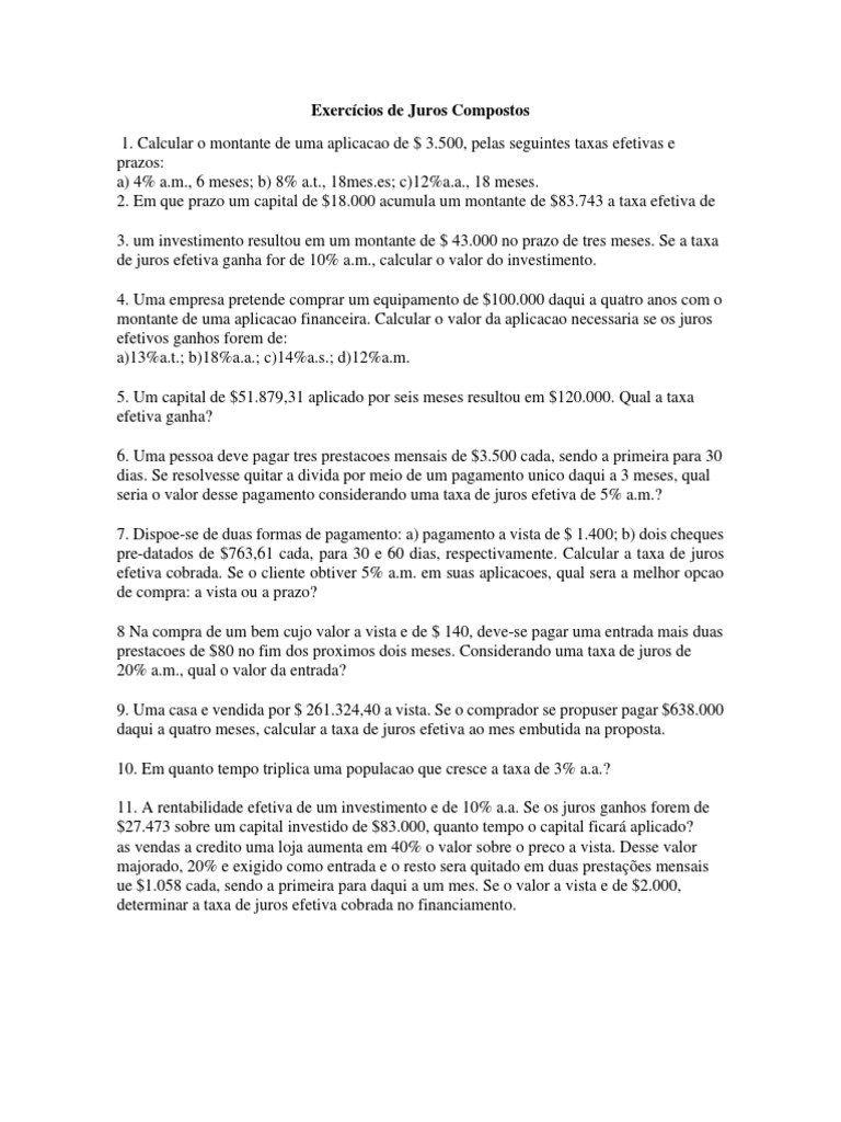 Exercícios de Juros Compostos-1 | PDF