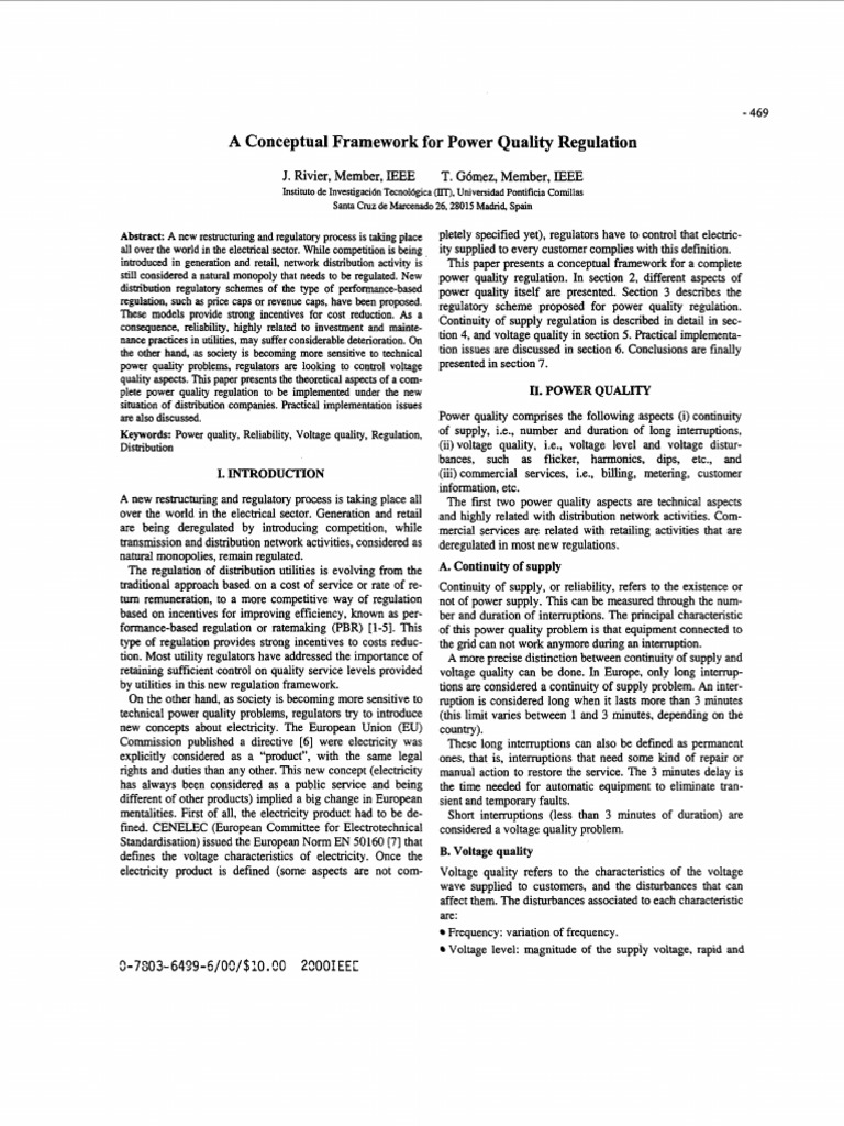 A Conceptual Framework For Power Quality Regulation | PDF | Electrical Grid | Electromagnetic ...