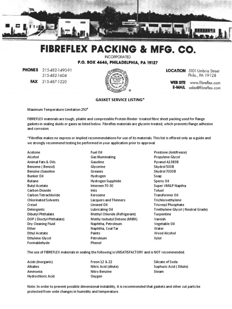 Fibreflex Gasket Service Listing | PDF | Oil | Ethanol