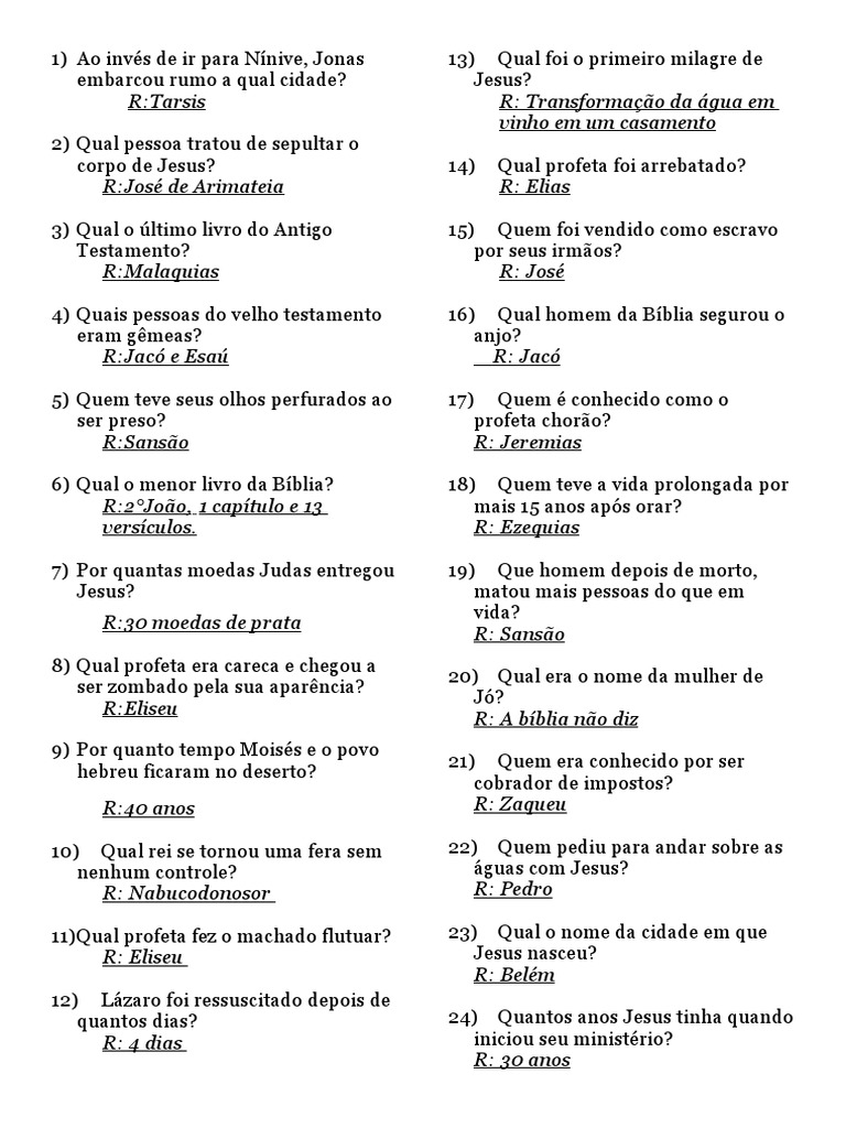 Quiz Bíblico | PDF | Jesus | Profeta