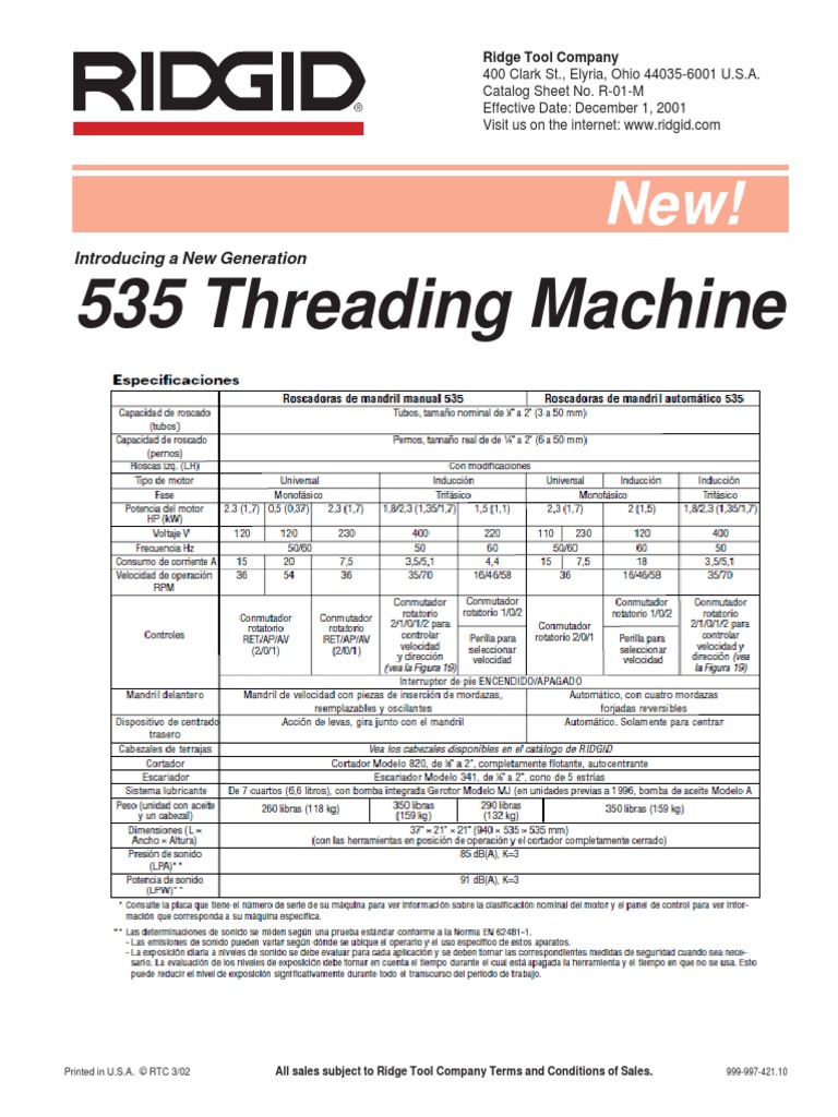 Ficha Tecnica Roscadora Ridgid | PDF