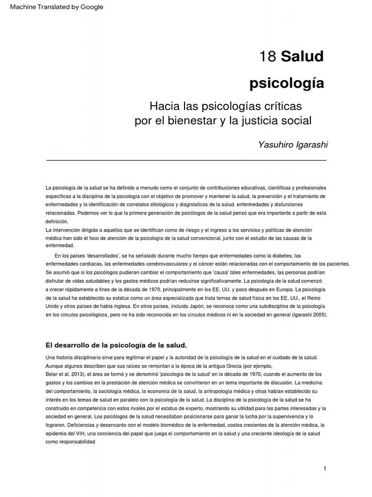18 Health Psychology Towards Critical Psychologies For Well Being and ... 18 Health Psychology Towards Critical Psychologies For Well Being and ...