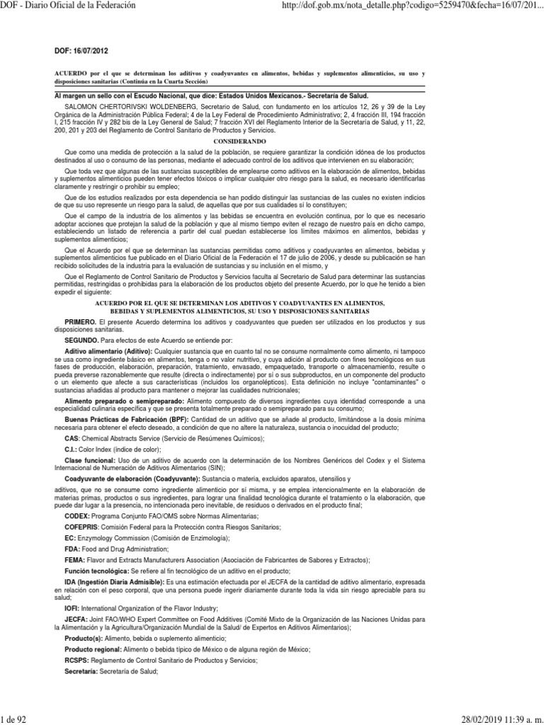 Acuerdo de Aditivos Part. 1 | Descargar gratis PDF | Alimentos ...