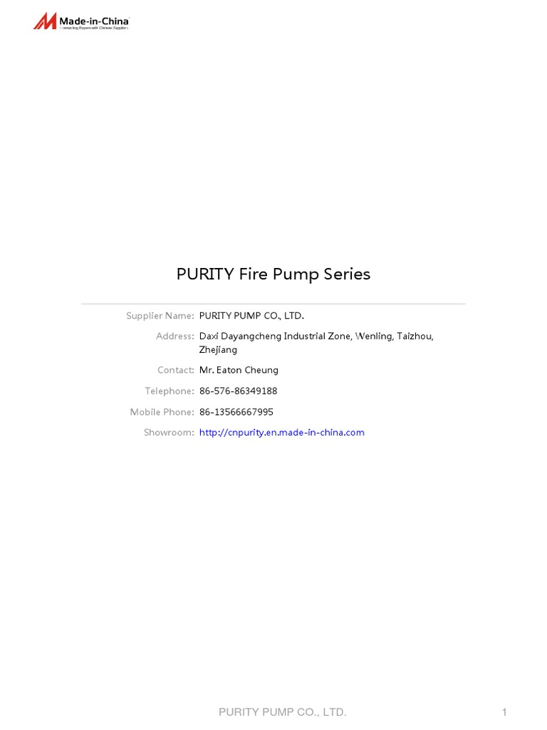 PURITY Fire Pump Series | PDF | Pump | Energy Technology