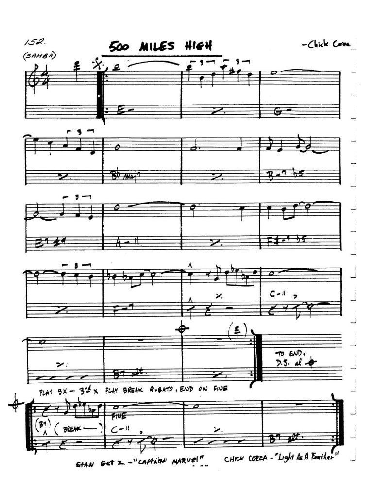 500 Miles High Real Book Volume 1 in C Dragged PDF - JPG | PDF