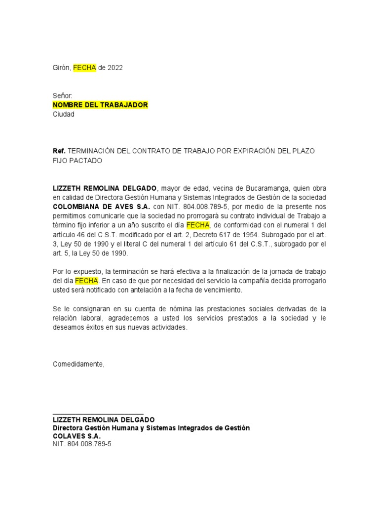 Modelo de Preaviso | PDF