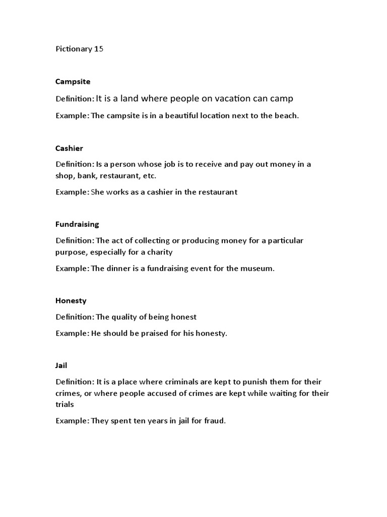 Pictionary 15 word game definitions | PDF | Crimes | Crime & Violence