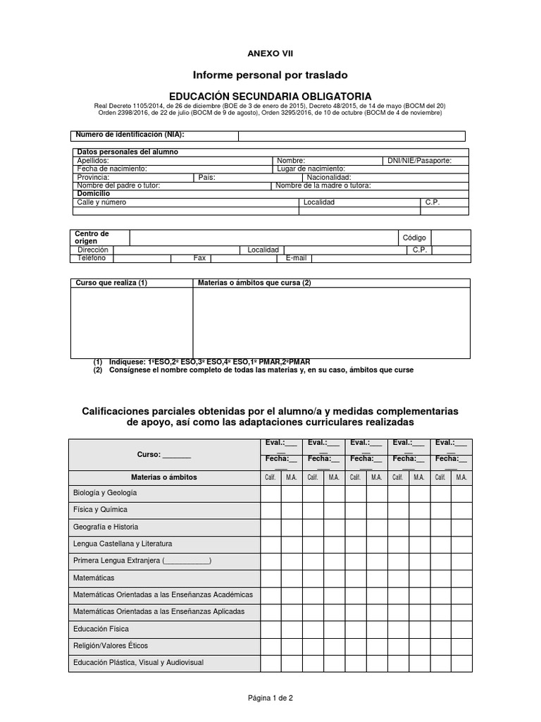 Anexo Vii. Informe Personal Por Traslado | PDF