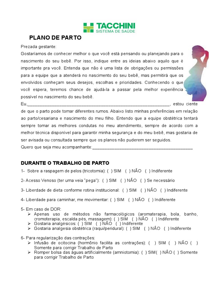 Plano de Parto | PDF | Parto | Especialidades médicas Plano de Parto | PDF | Parto | Especialidades médicas