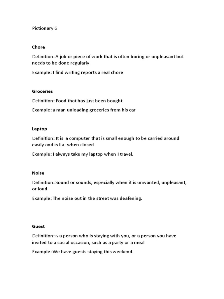 Pictionary Unit 6 | PDF