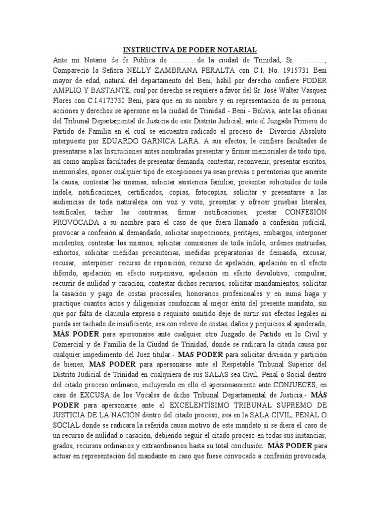 Instructiva de Poder Notarial Nelly Zambrana | PDF | Anulación | Ley Pública