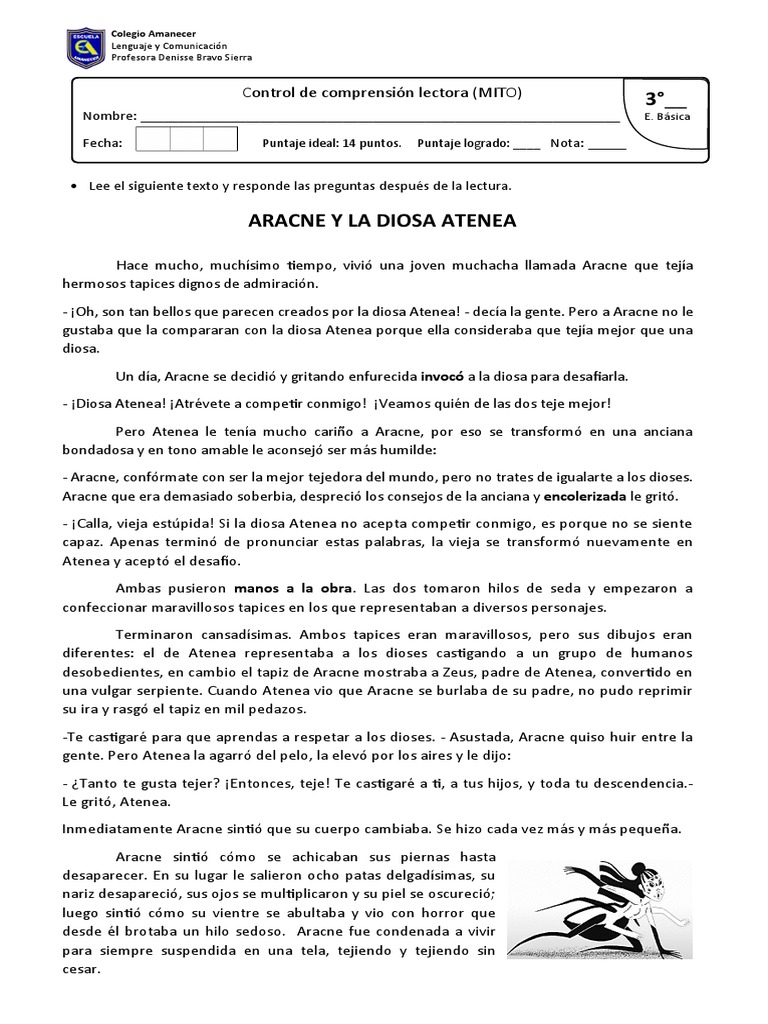 Prueba Mito 3° | PDF | Atenea | Tapiz