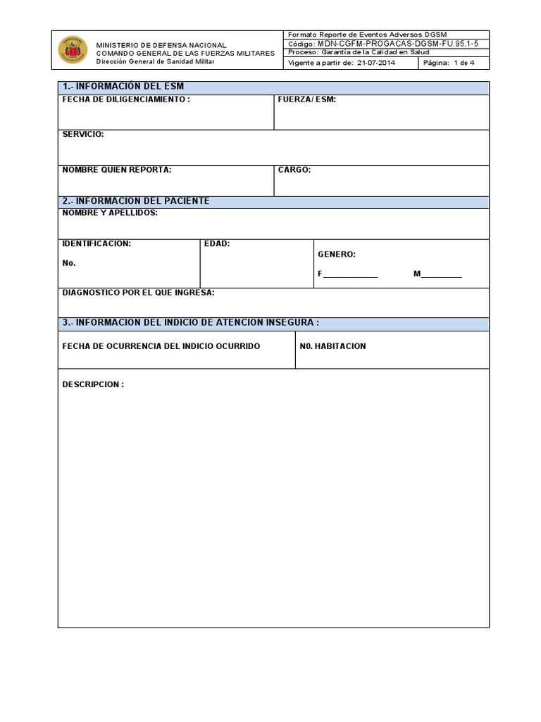 Formato Reporte de Eventos Adversos DGSM 4 | PDF | Enfermedades y ...