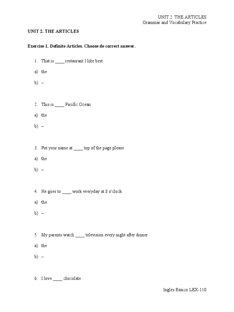 Grammar Practice: Definite & Indefinite Articles | PDF | Linguistics