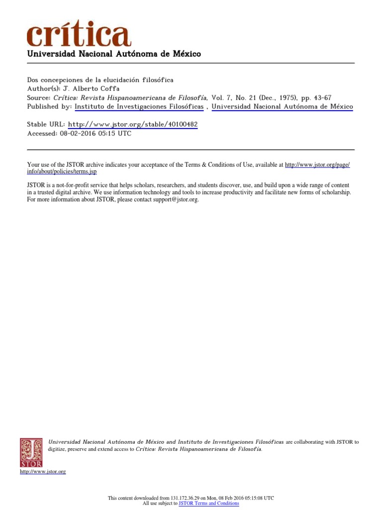 Dos Concepciones de La Elucidación Filosófica - J. Alberto Coffa | PDF ...