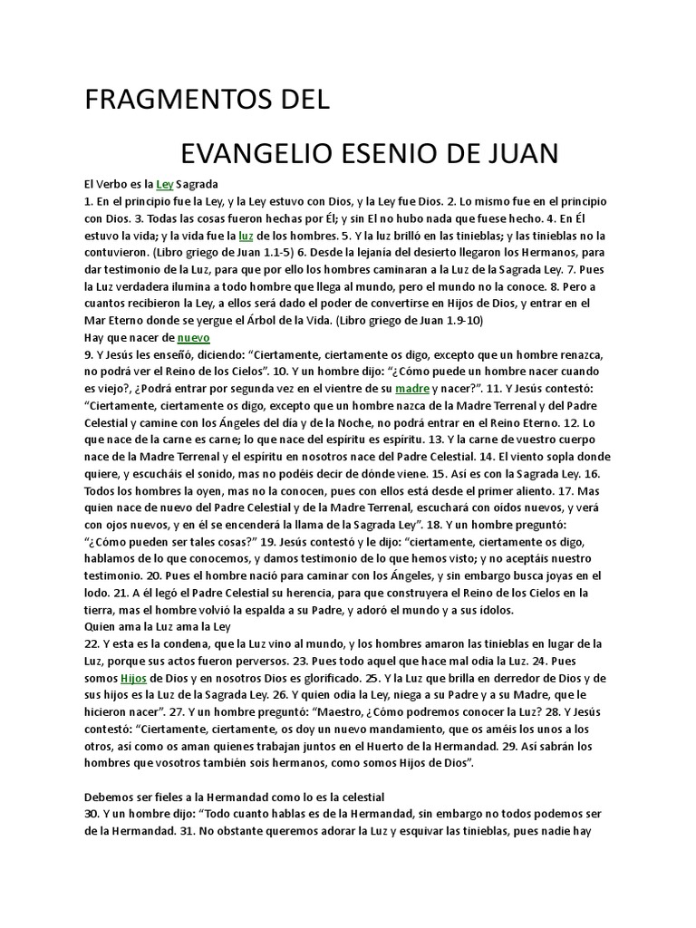 Libro Esenio de Juan (Fragmento) | PDF | Jesús | Amor