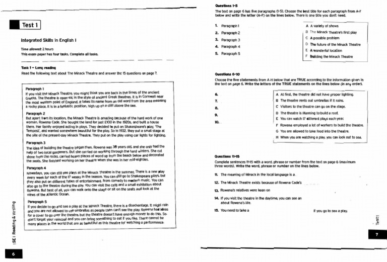 B1 Trinity TEST 1 MINACK | PDF