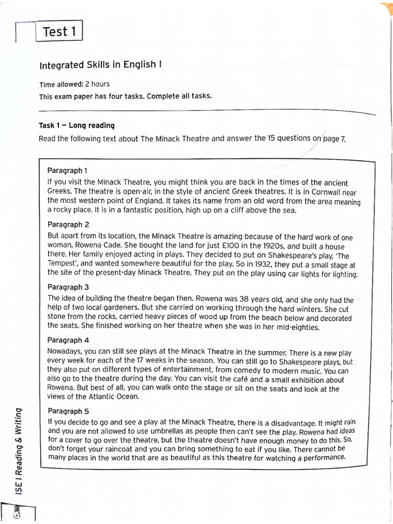 Test 1 B1 ISE I Trinity | PDF