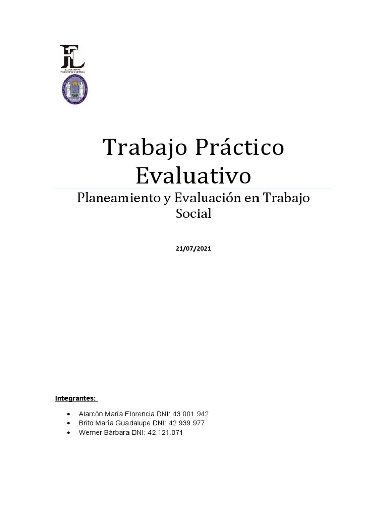 Trabajo Práctico Evaluativo Planeamiento y Evaluación | PDF | Presupuesto