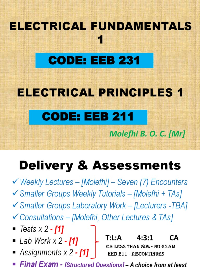 EEB 231 - 2019 Lectures # 1 - 15 August | PDF | Electrical Resistance And Conductance | Voltage