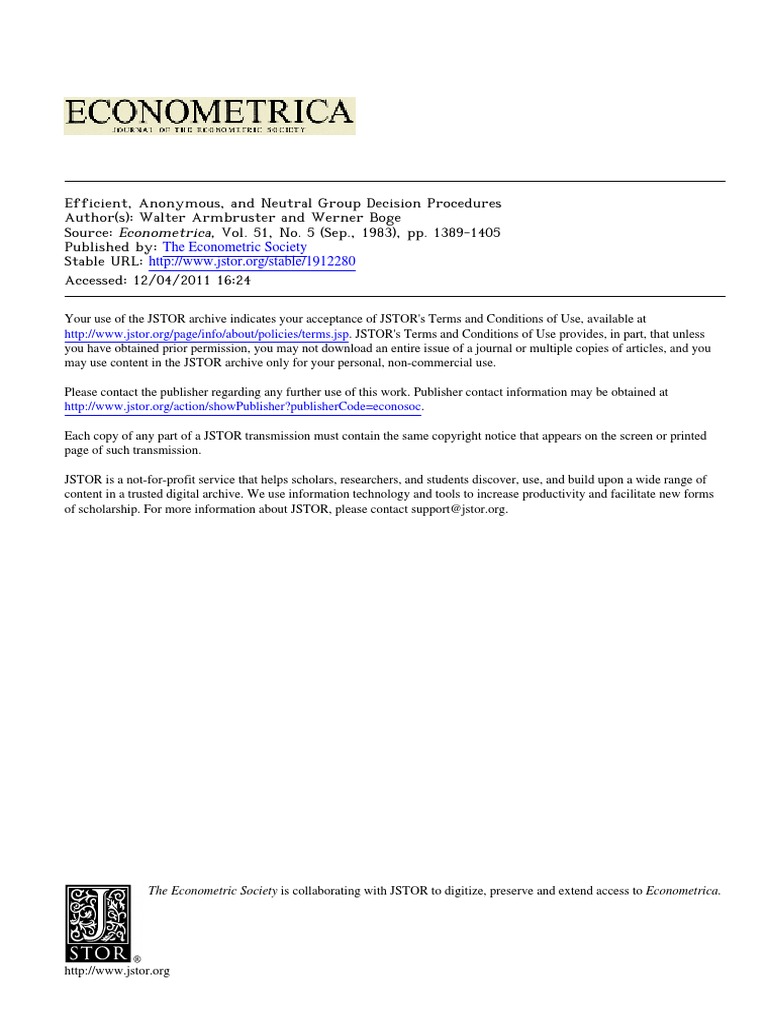 ARMBRUSTER, Walter & BOGE, Werner - Efficient, Anonymous, and Neutral Group Decision Procedures ...
