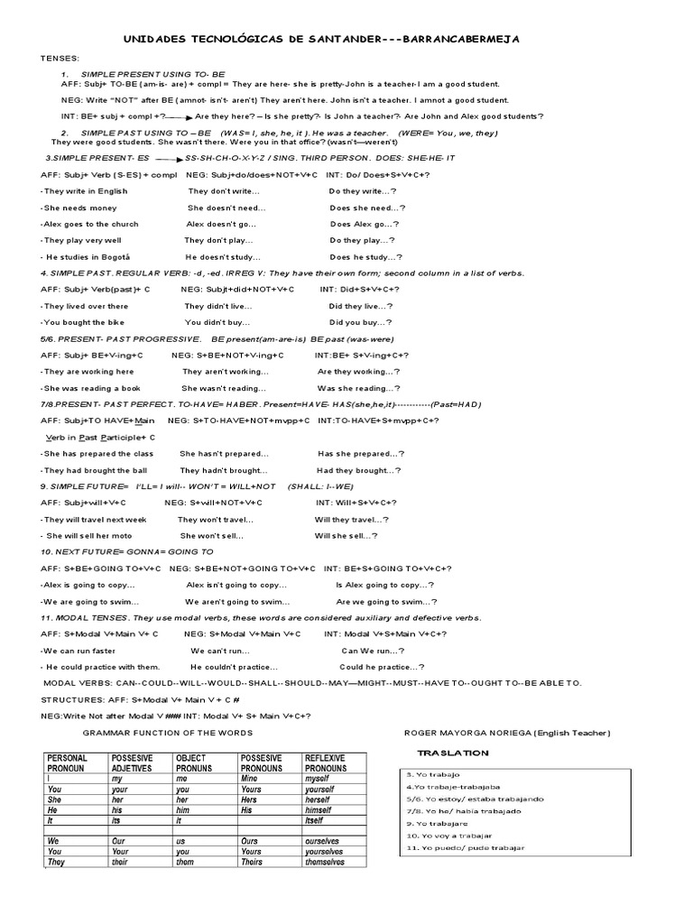 Guia - English Tenses. | PDF | Linguistic Typology | Semantic Units