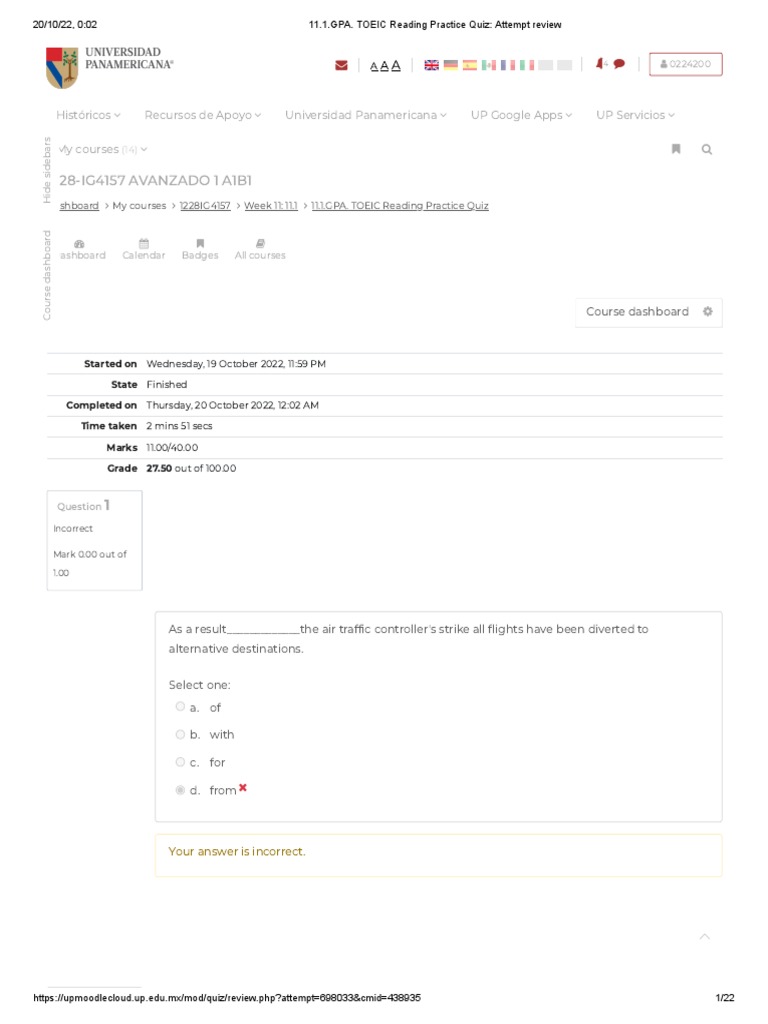 11.1.GPA. TOEIC Reading Practice Quiz - Attempt Review | PDF | Economies