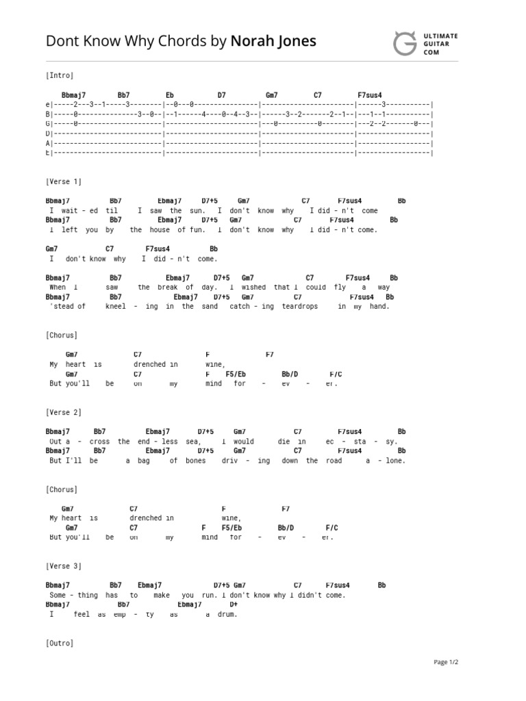 Dont Know Why Chords (Ver 2) by Norah Jonestabs at Ultimate Guitar Archive | PDF | Musical Forms ...
