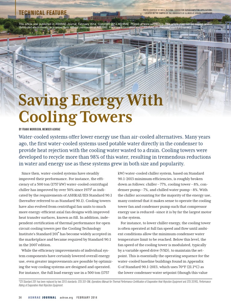 Saving Energy With Cooling Towers | PDF | Air Conditioning | Heat Exchanger