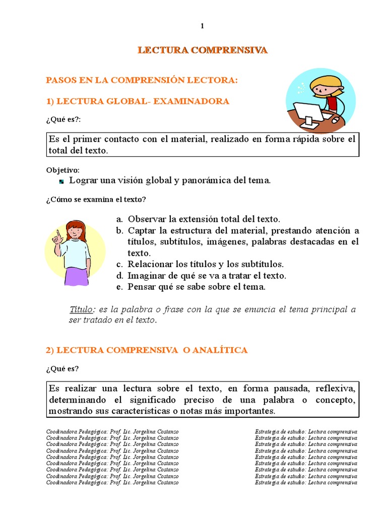 Lectura Comprensiva | PDF | Comprensión lectora | Metodos de aprendizaje