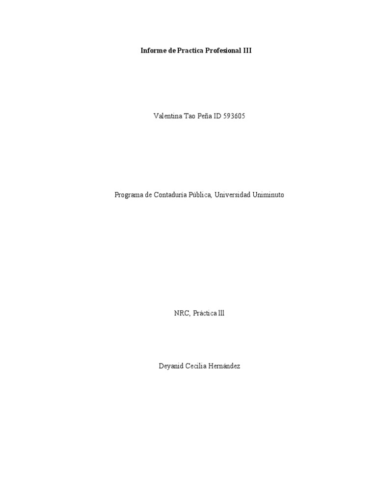 Informe De Practica Profesional Iii Pdf Contador Business