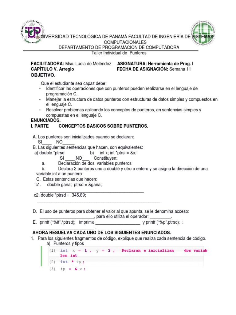 Tallerdepuntero2022a Pdf Puntero Programación De Computadora Lenguaje De Programación