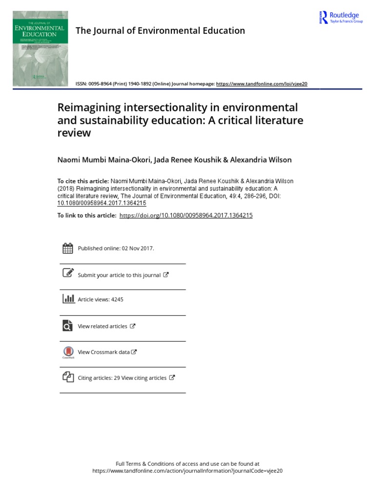 Reimagining Intersectionality in Environmental and Sustainability Education A Critical ...