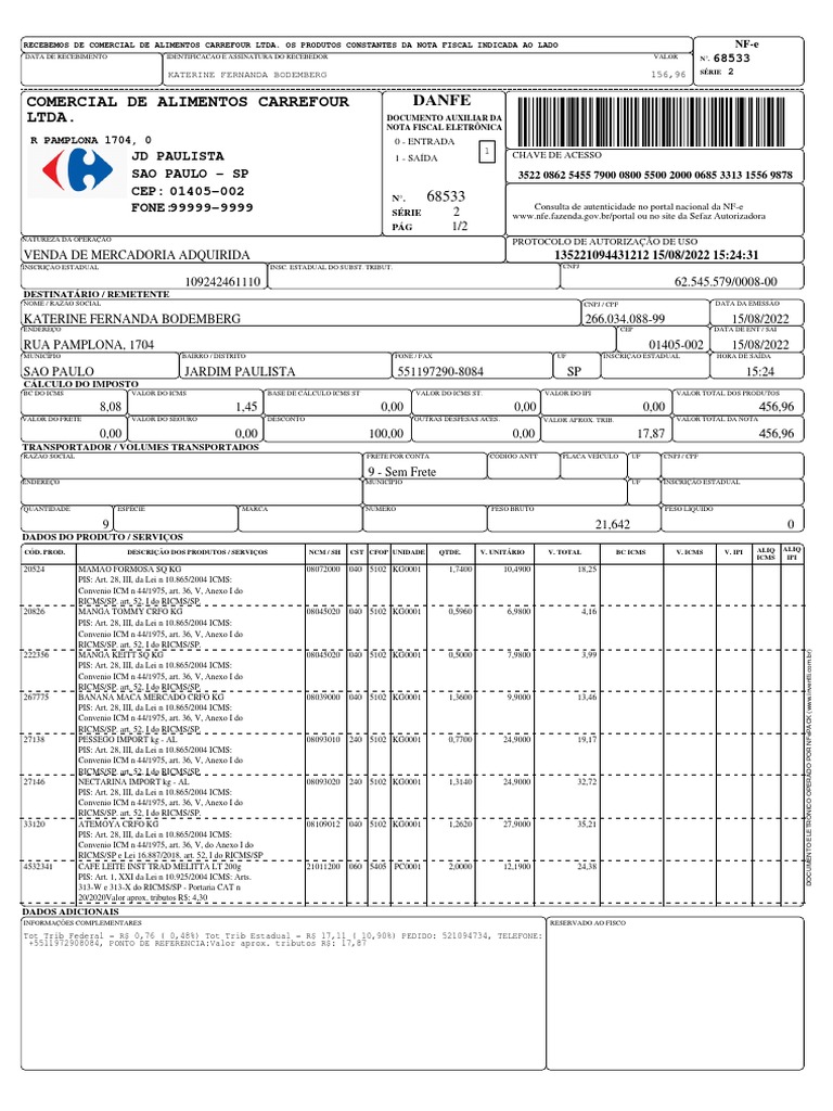 Danfe-N85331315569878-15 08 2022 041229 | PDF | Recibo | Gestão da ...