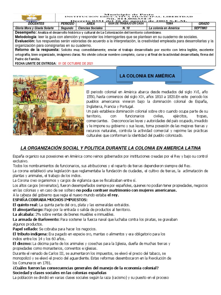 La Colonia en América Grado Siete | PDF | Imperio español | España