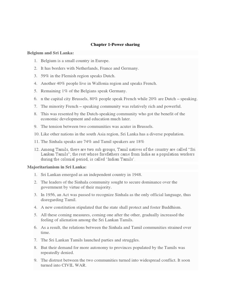 Power Sharing Class 10 | PDF | Belgium | Sri Lanka Power Sharing Class 10 | PDF | Belgium | Sri Lanka