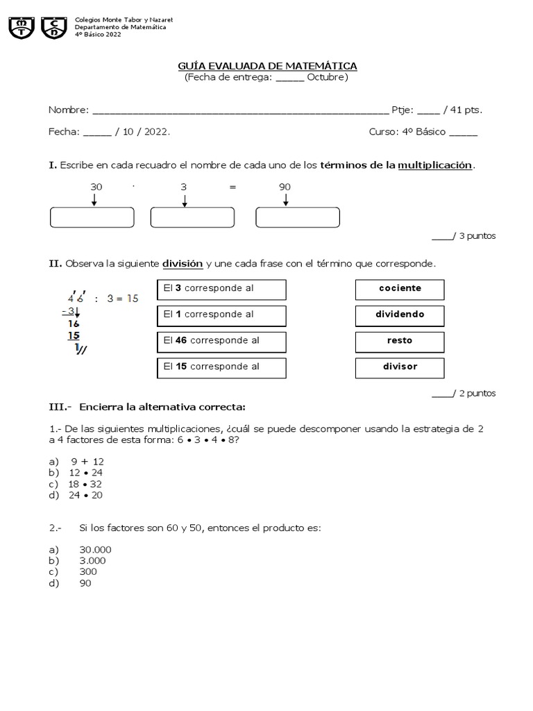 Matematicas 14 Octubre | PDF | Multiplicación | División (Matemáticas)