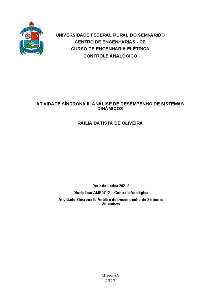 Avaliao 2-Controle Analogico-Ralia Atista de Oliveira | PDF | Tempo | Geometria