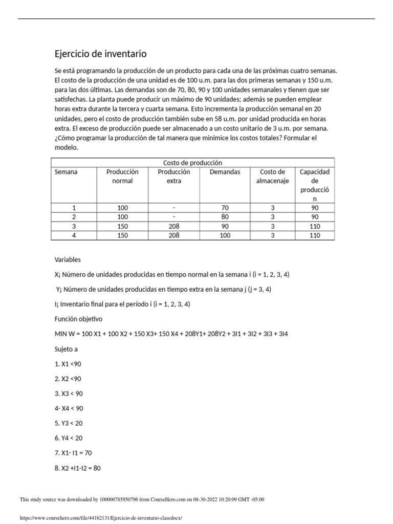 Ejercicio de Inventario Clase | PDF | Inventario