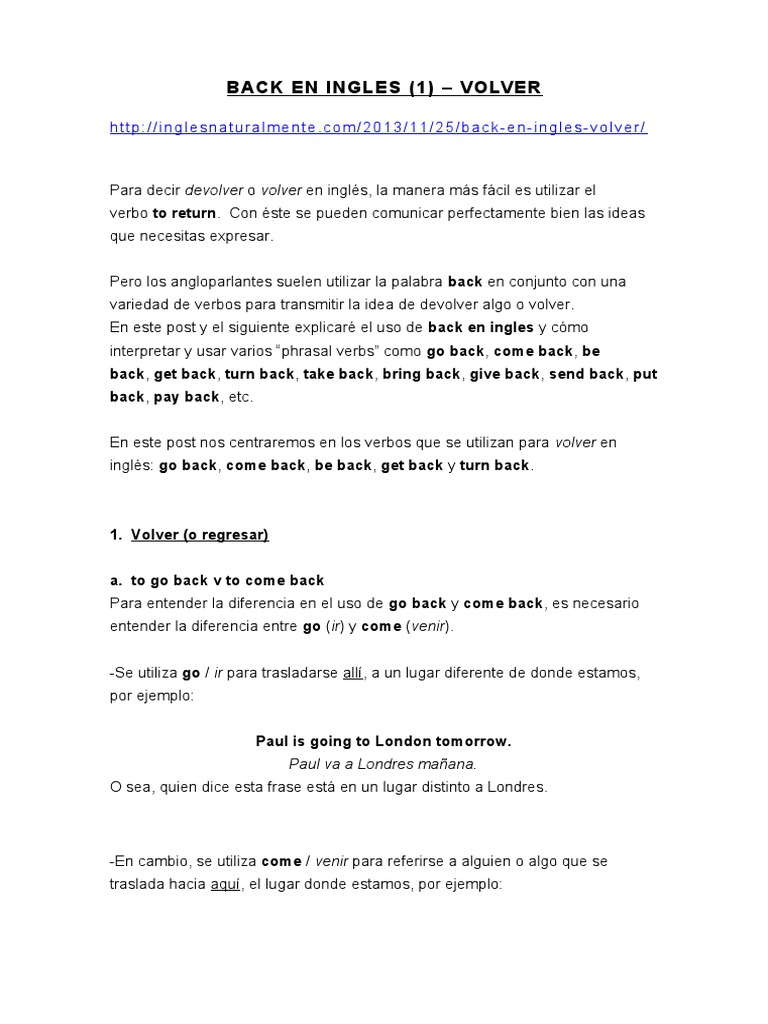 Returning in English: Using "Back | PDF