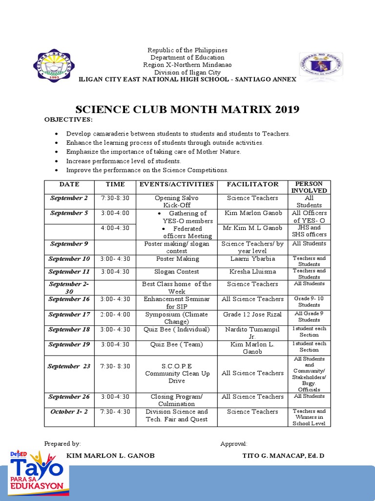 Science Club Month Activities 2019 | PDF