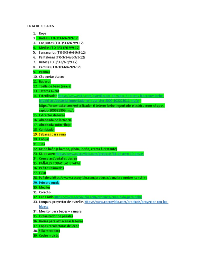 Lista De Regalos Pdf