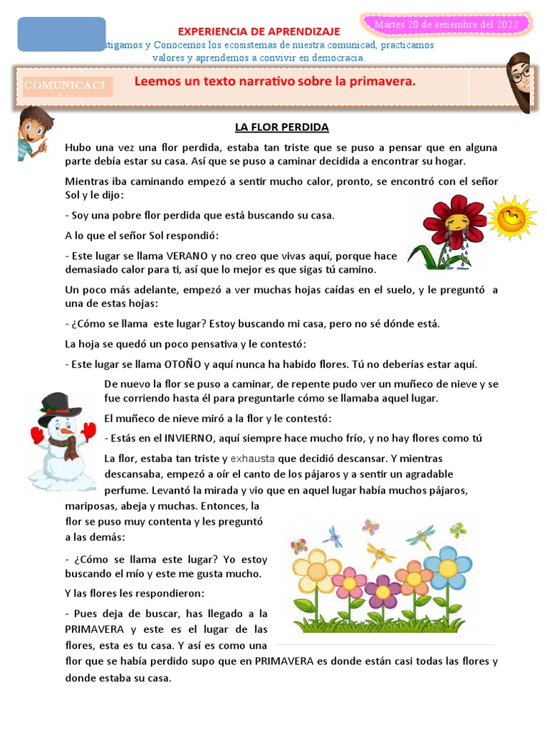 FICHA Leemos Un Texto Narrativo Sobre La Primavera. | PDF | Temporada ...