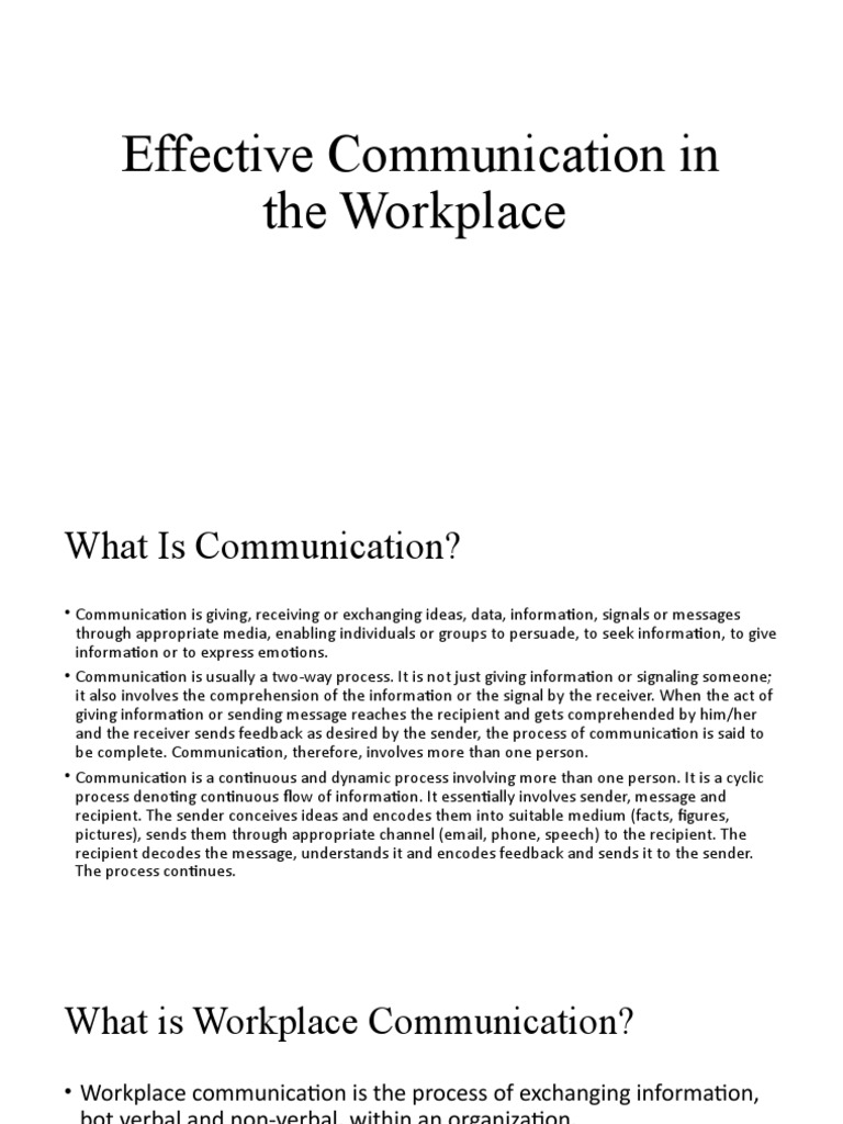 Effective Communication in The Workplace | PDF | Communication ...