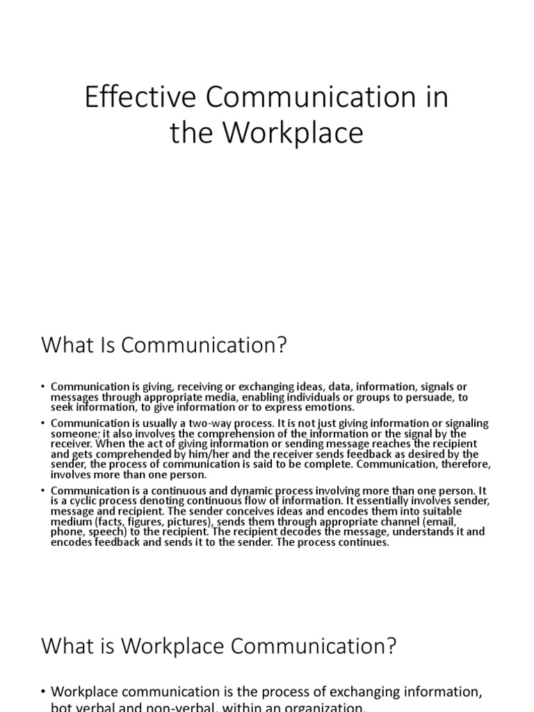 Effective Workplace Communication | PDF | Communication | Nonverbal ...